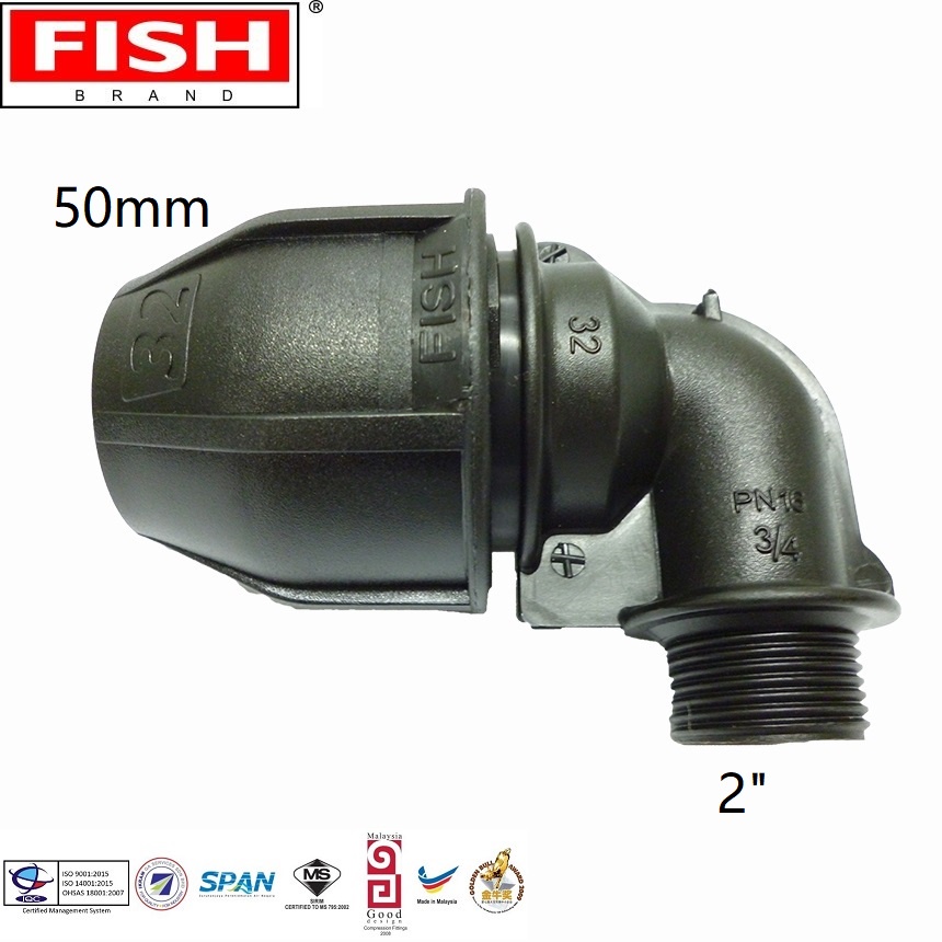 Brand Fish Push Fit PolyPropylene PN16 Compression Fittings 50mm x 2 ...