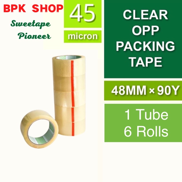 Sweetape Pioneer 48mm×45mic×90Yards/80Meter 1 tube 6 rolls Clear OPP ...