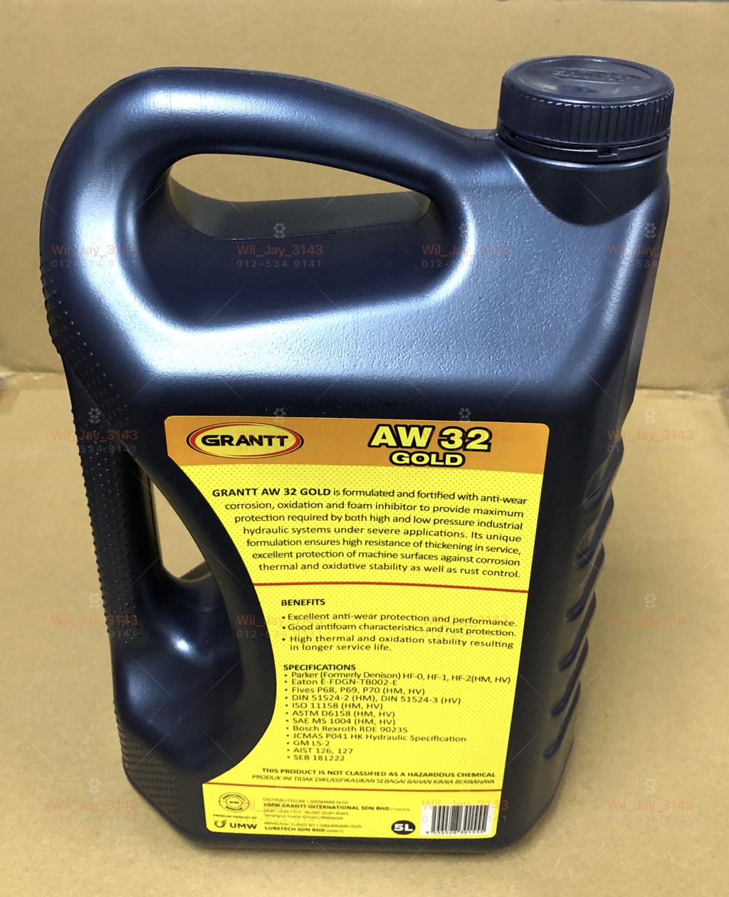 5 LITER GRANTT AW32 GOLD HYDRAULIC OIL ISO 32 1A PERFORMANCE. 5L AW 32 ...