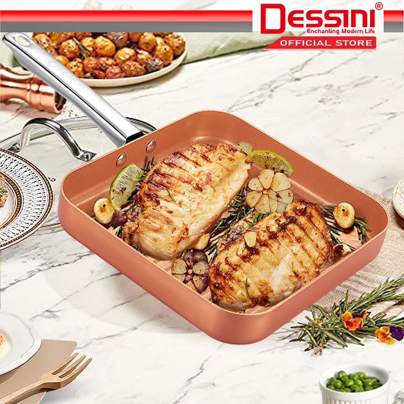 DESSINI ITALY Zero Fat 24CM Grill Steak Frying Pan Die Cast Aluminium ...