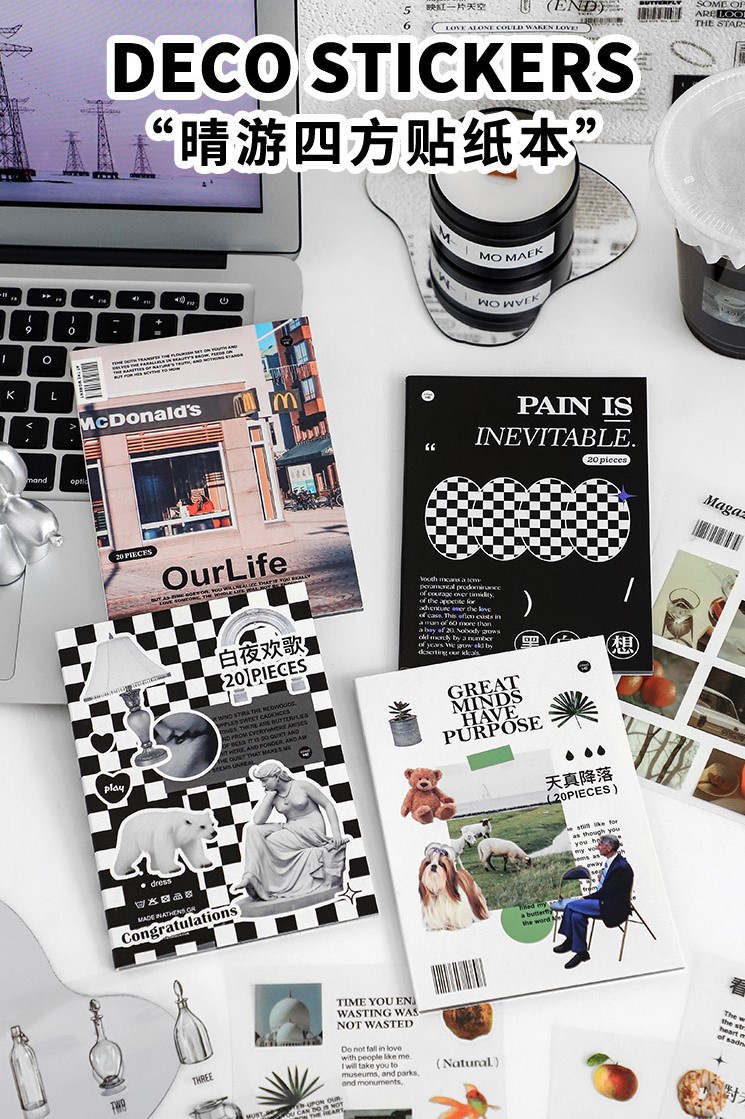 【20 Sheets】Ins Muji Style PET Sticker Book Colorful Sticker Album ...