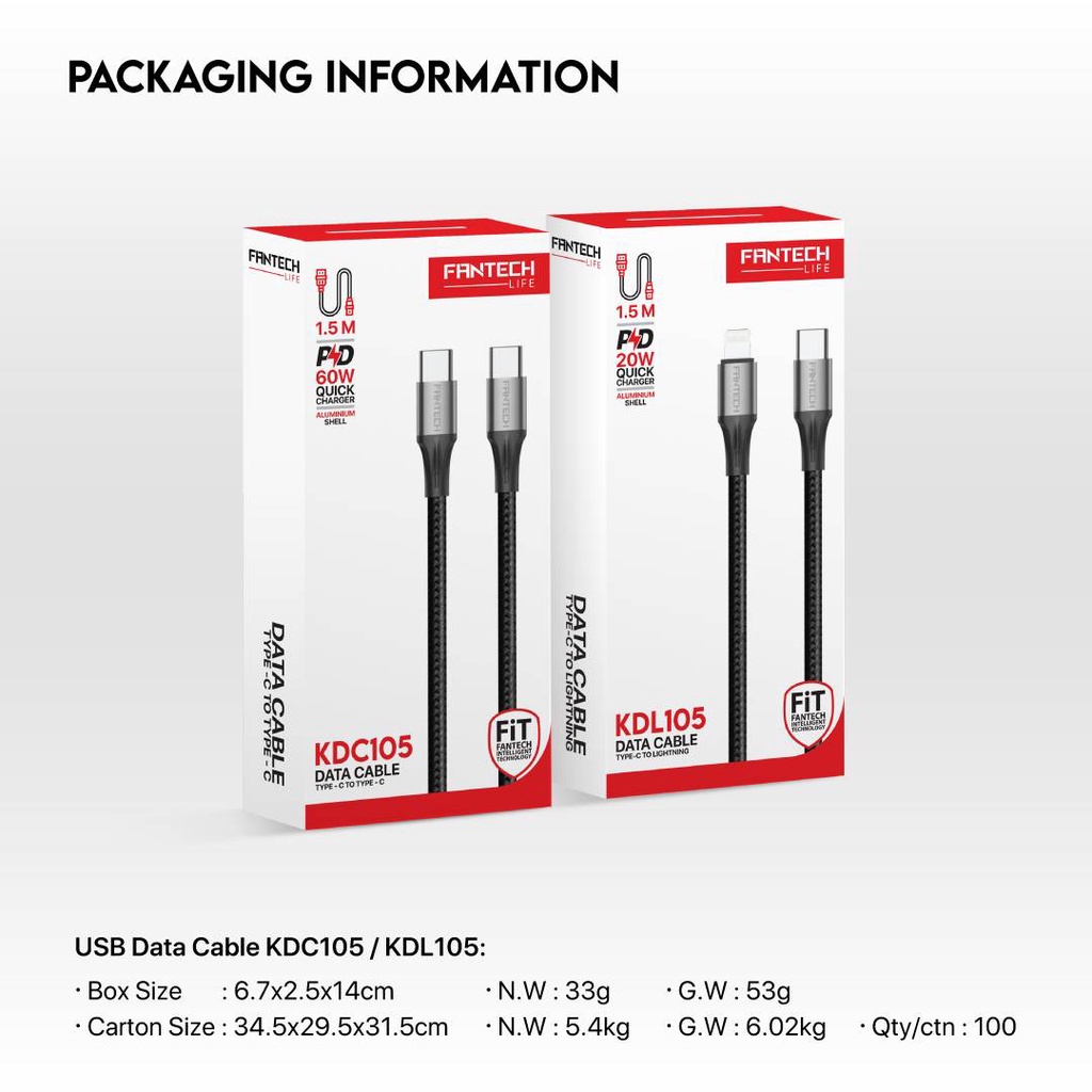 FANTECH TYPE-C TO TYPE-C KDL105/KDC105 150CM QUICK CHARGE DATA CABLE ...