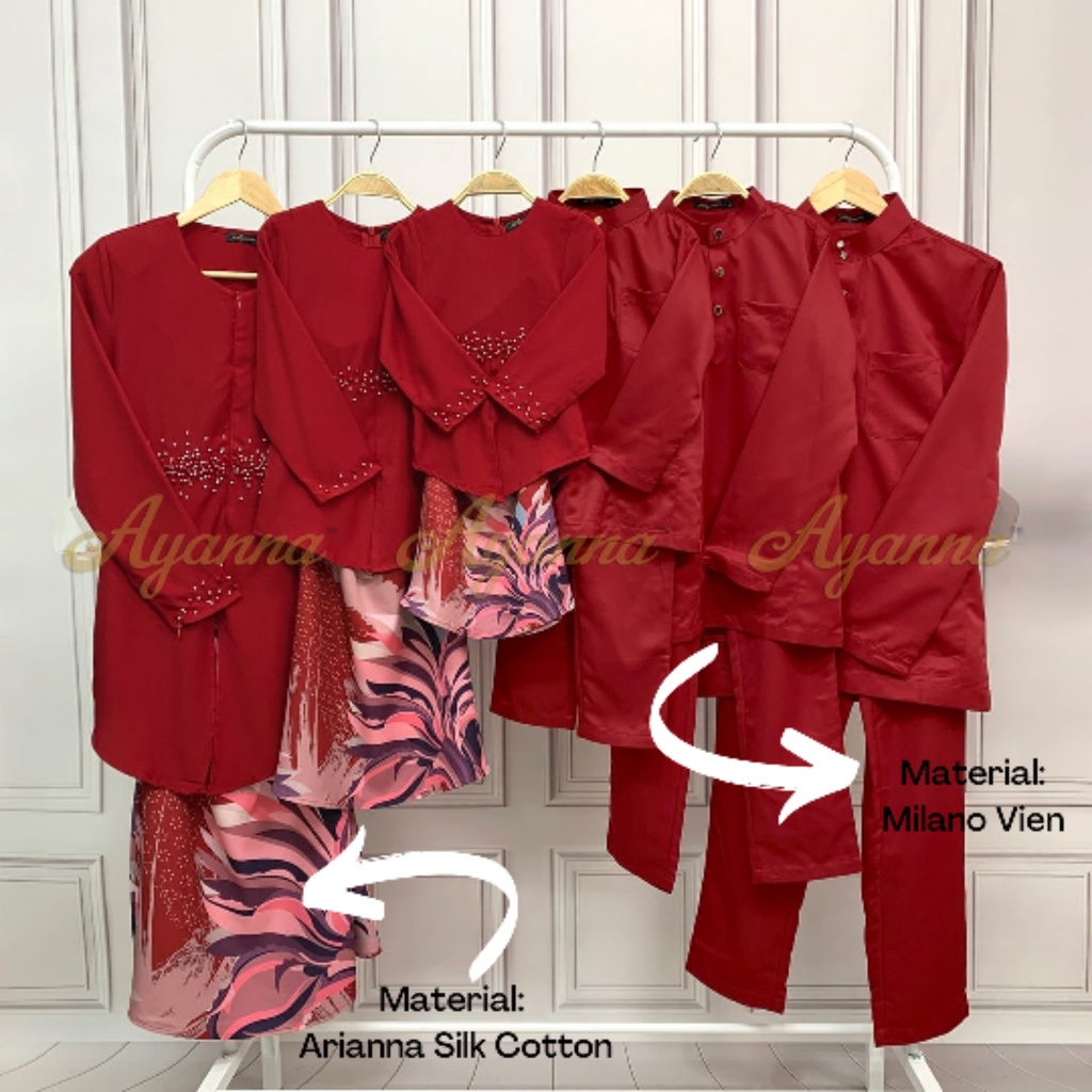 Baju Raya Sedondon Tema Warna Ruby Red (Merah Cili) Set Family Ayah Ibu ...