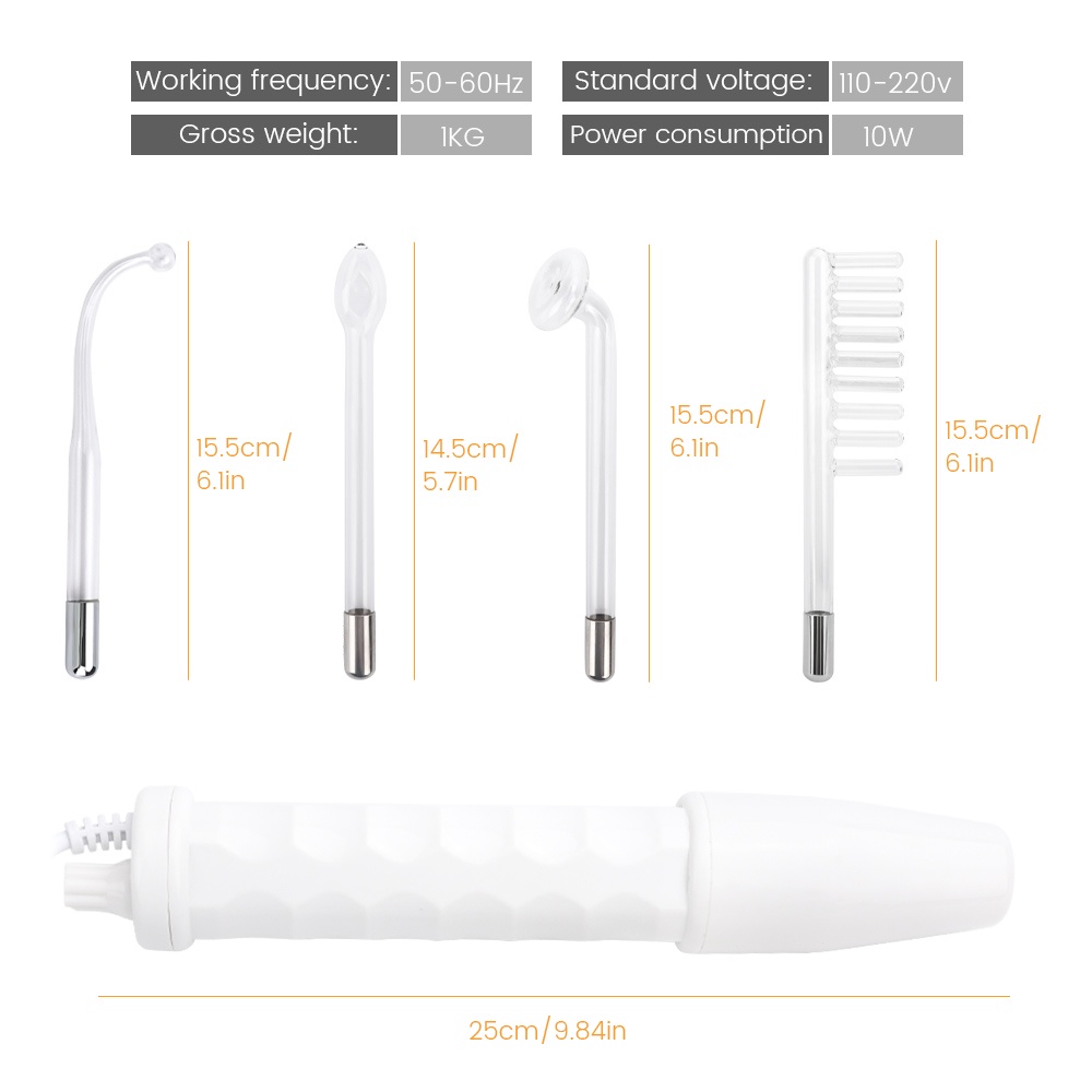 4 in1 High Frequency Electrode Wand W/Neon Electrotherapy Glass Tube ...
