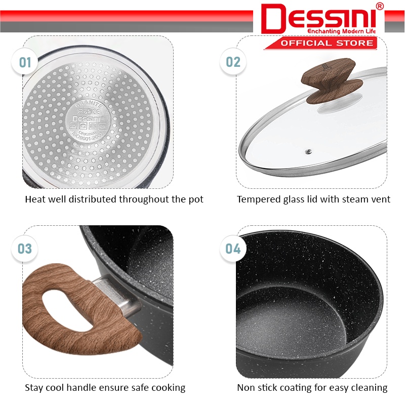 DESSINI ITALY Natural Stone 10 Pcs Die Cast Aluminium Induction Non ...