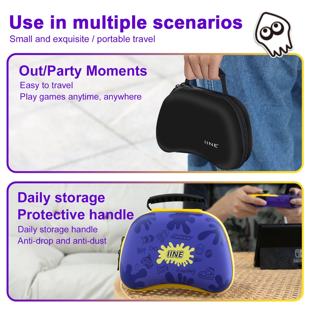 IINE Splatoon Design Purple Controller Storage Bag for Pro Controller ...
