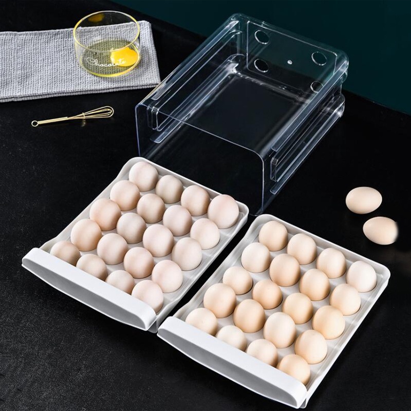 32 Grid Double Layer Egg Storage Container Stackable with Drawer Egg ...