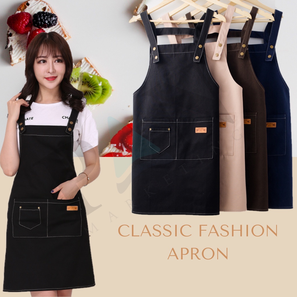Korea Style Apron Kitchen H-Type Strap Denim Unisex With Front Pocket ...