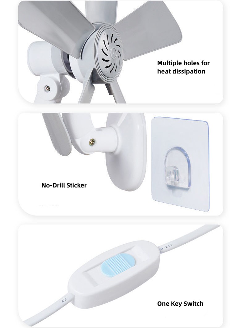 No-Drill Wall-mounted Electric Fan Hang Ceiling Fans Mute Small Wall ...