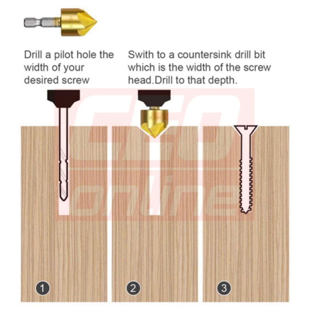 CEO 🇲🇾 6PCS Countersink Drill Bit Set 1/4'' Hex Shank 90 Degree Wood ...