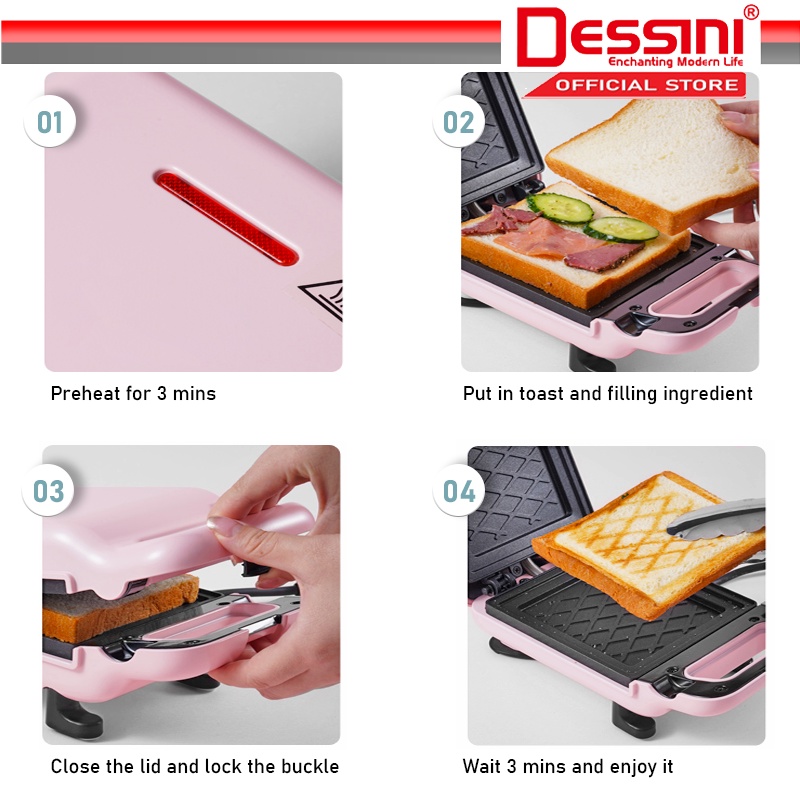 DESSINI ITALY Double Sided Electric Sandwich Panini Waffle Pizza Maker ...
