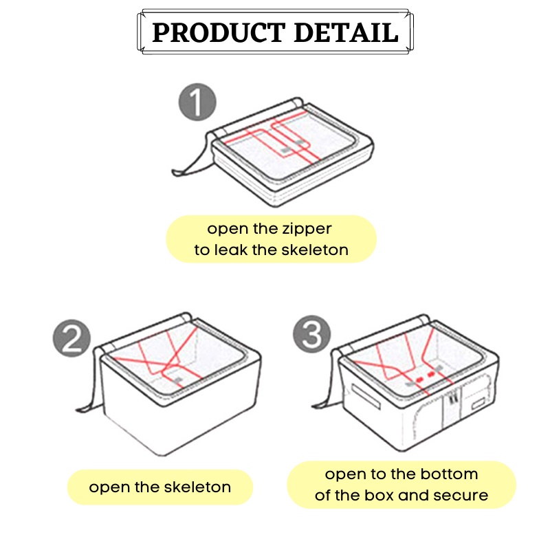 72L 100L Oxford Large Foldable Storage Box Steel Frame Box Clothes ...