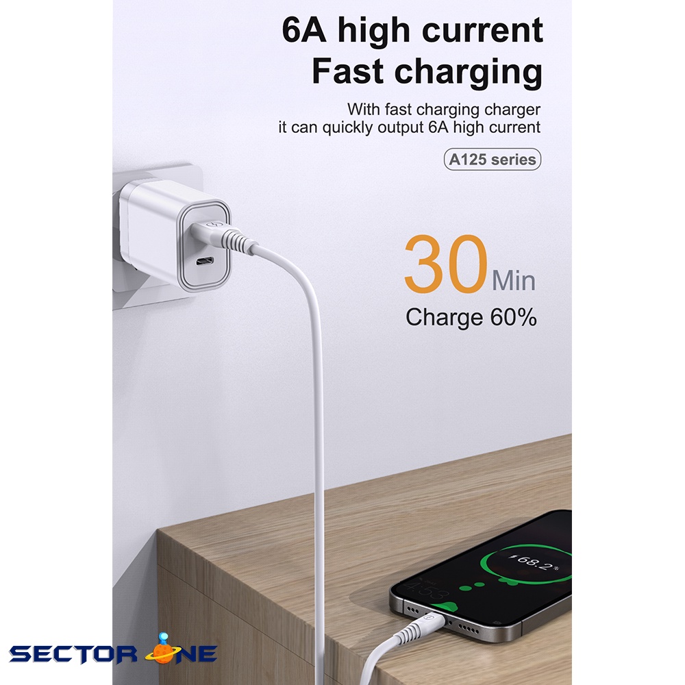 Aspor A125 1 meter USB 6A Fast Charge Data Cable Type C Lighting Micro ...