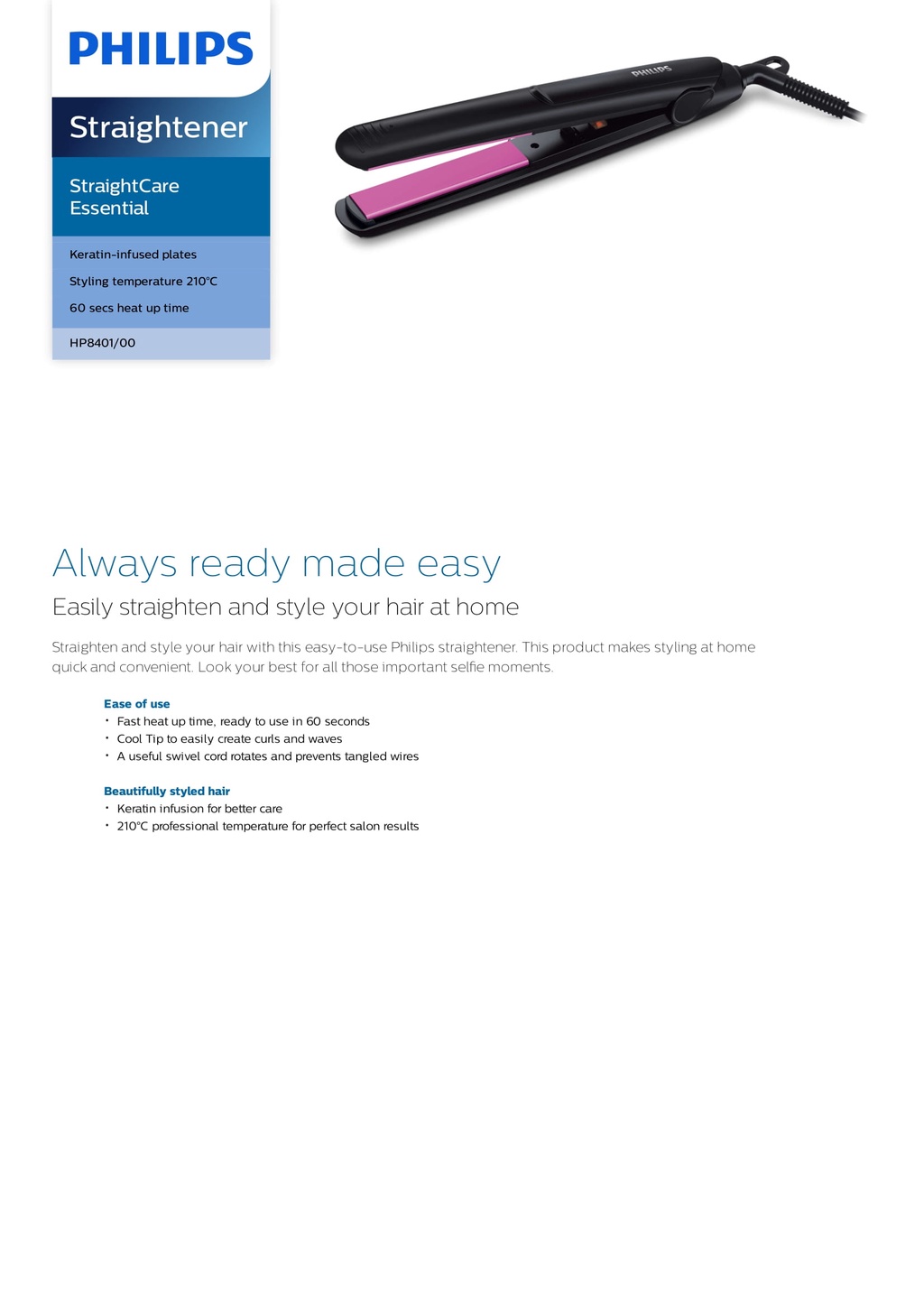 Philips StraightCare Essential Hair Straightener HP8401 | Shopee Malaysia