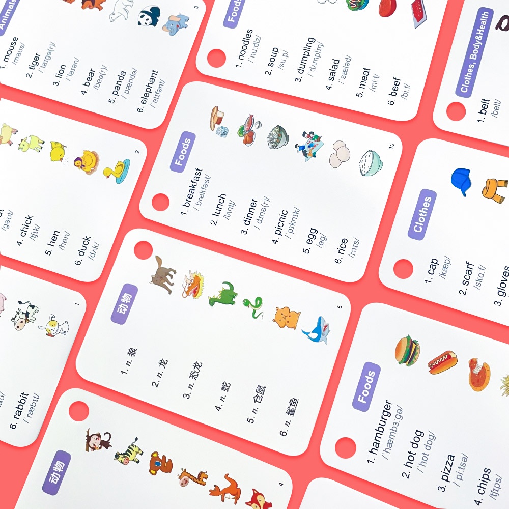 1200 English Words Cards Children Learning Animals Plants Fruits ...