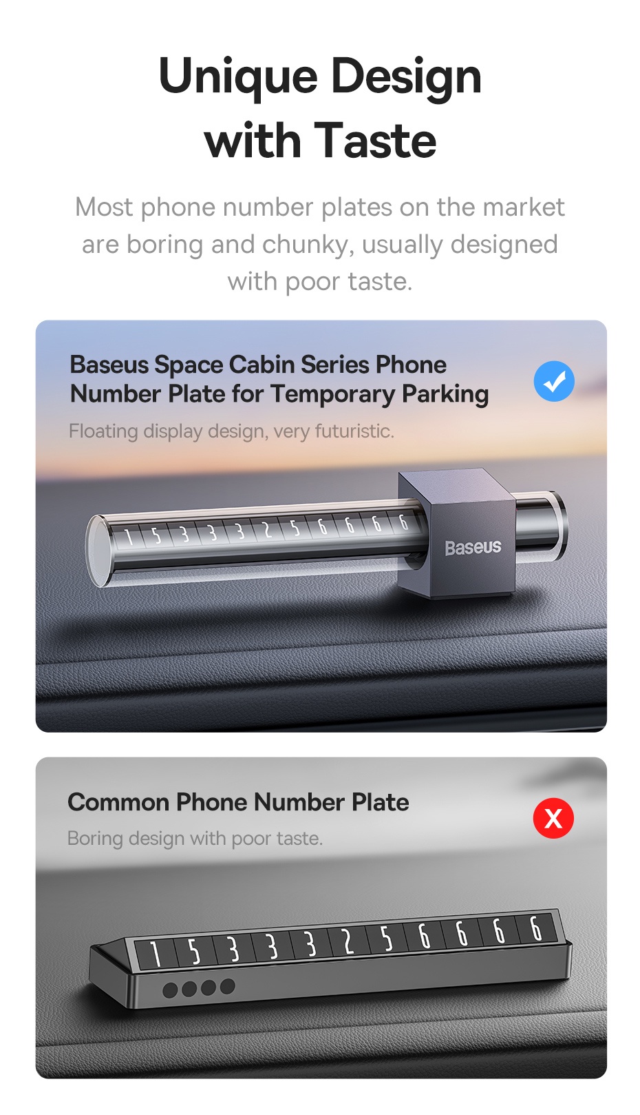 Baseus Car Phone Number Temporary Parking Card Floating Display ...