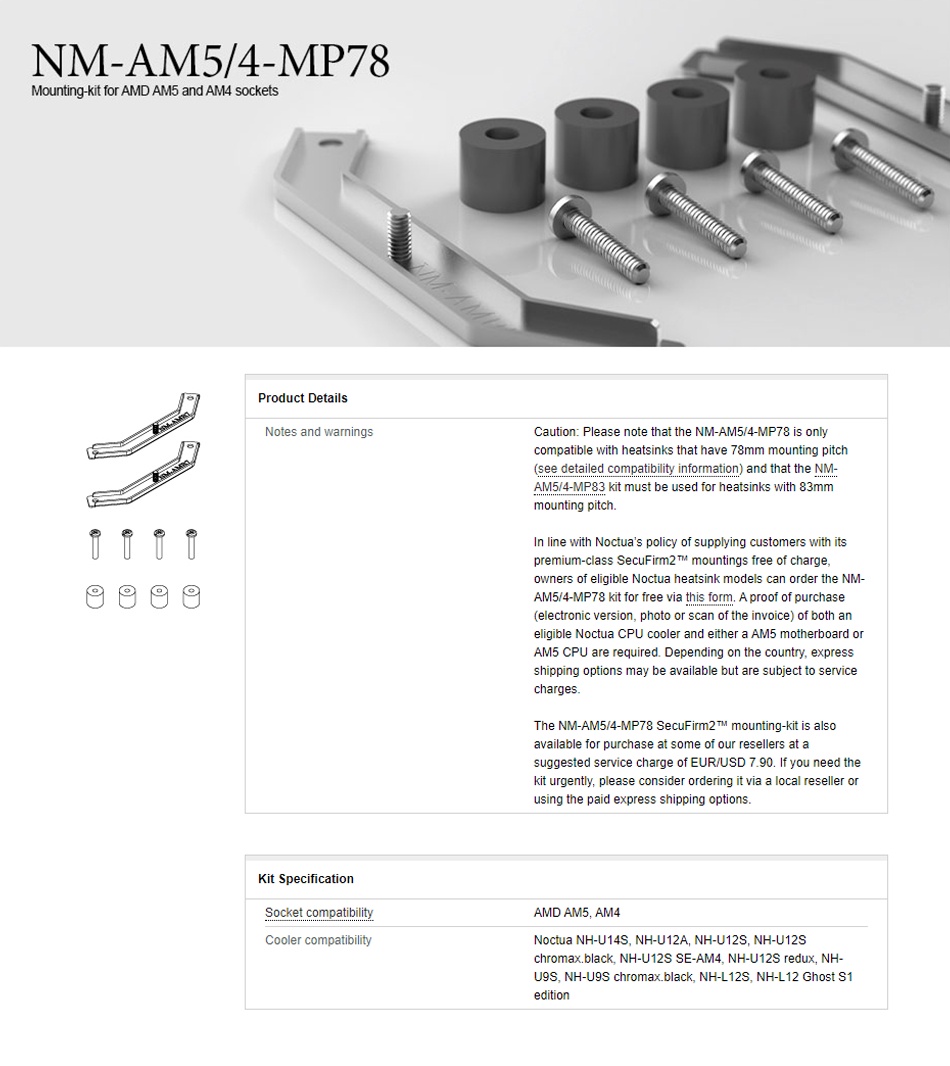 Noctua NM-AM5/4-MP83 MP78 L9aL9i Mounting-kit AMD-AM5-AM4 Socket For ...