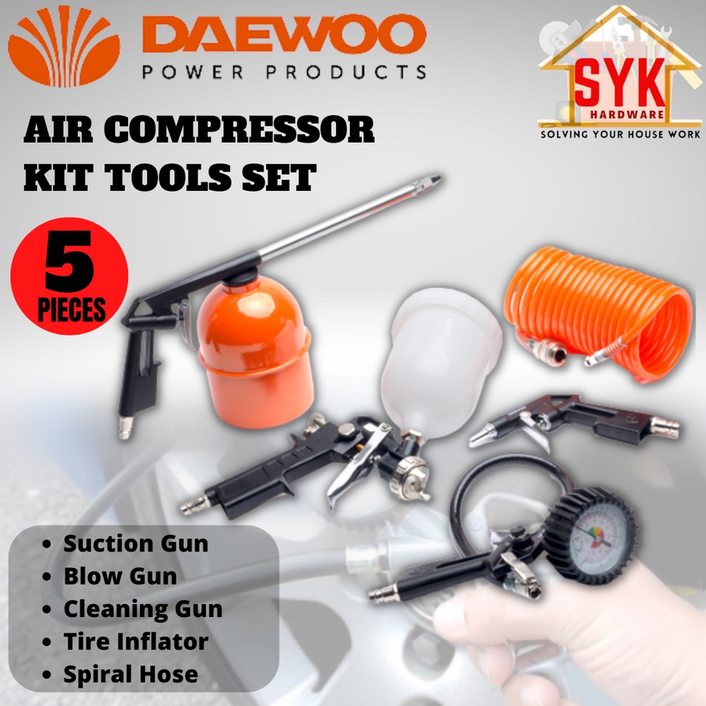 SYK Daewoo Air Compressor 5 Pieces Tool Kit Set Pneumatic Air Tool Kit ...