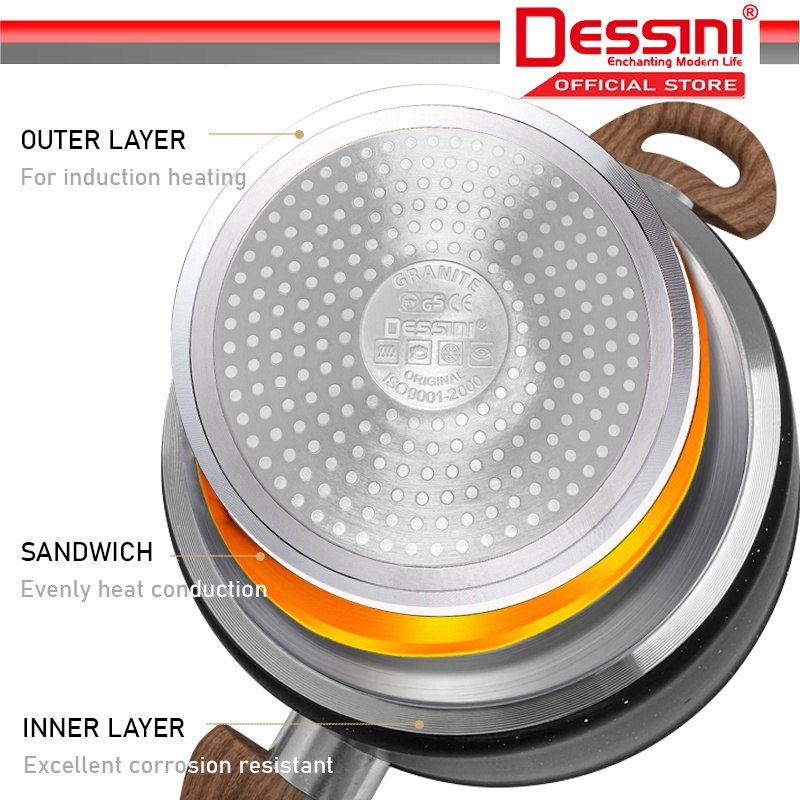 DESSINI ITALY Natural Stone 20CM Casserole Die Cast Aluminium Induction ...