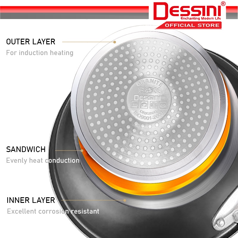 DESSINI ITALY Zero Fat 28CM Frying Pan Die Cast Aluminium Induction Non ...