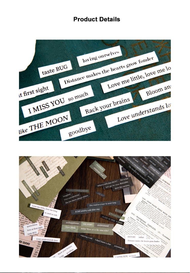 JIANWU 3 Sheets INS Retro English Text Sticker DIY Journal Scrapbooking ...