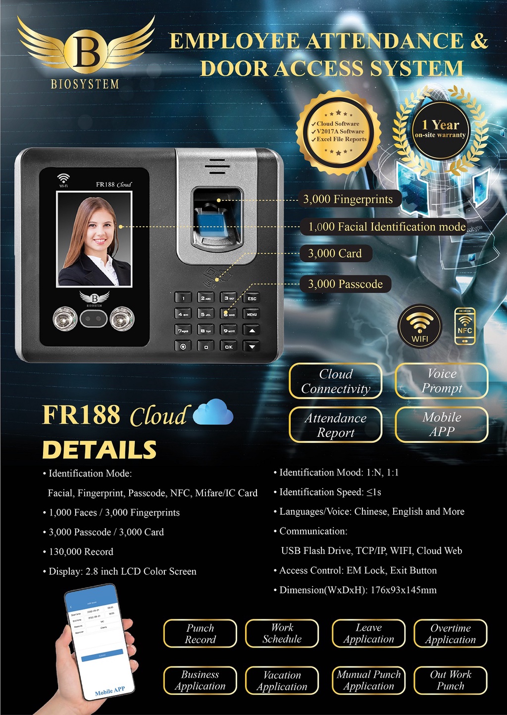 Biosystem FR188 Wifi Cloud Web Based Face Recognition & Fingerprint ...
