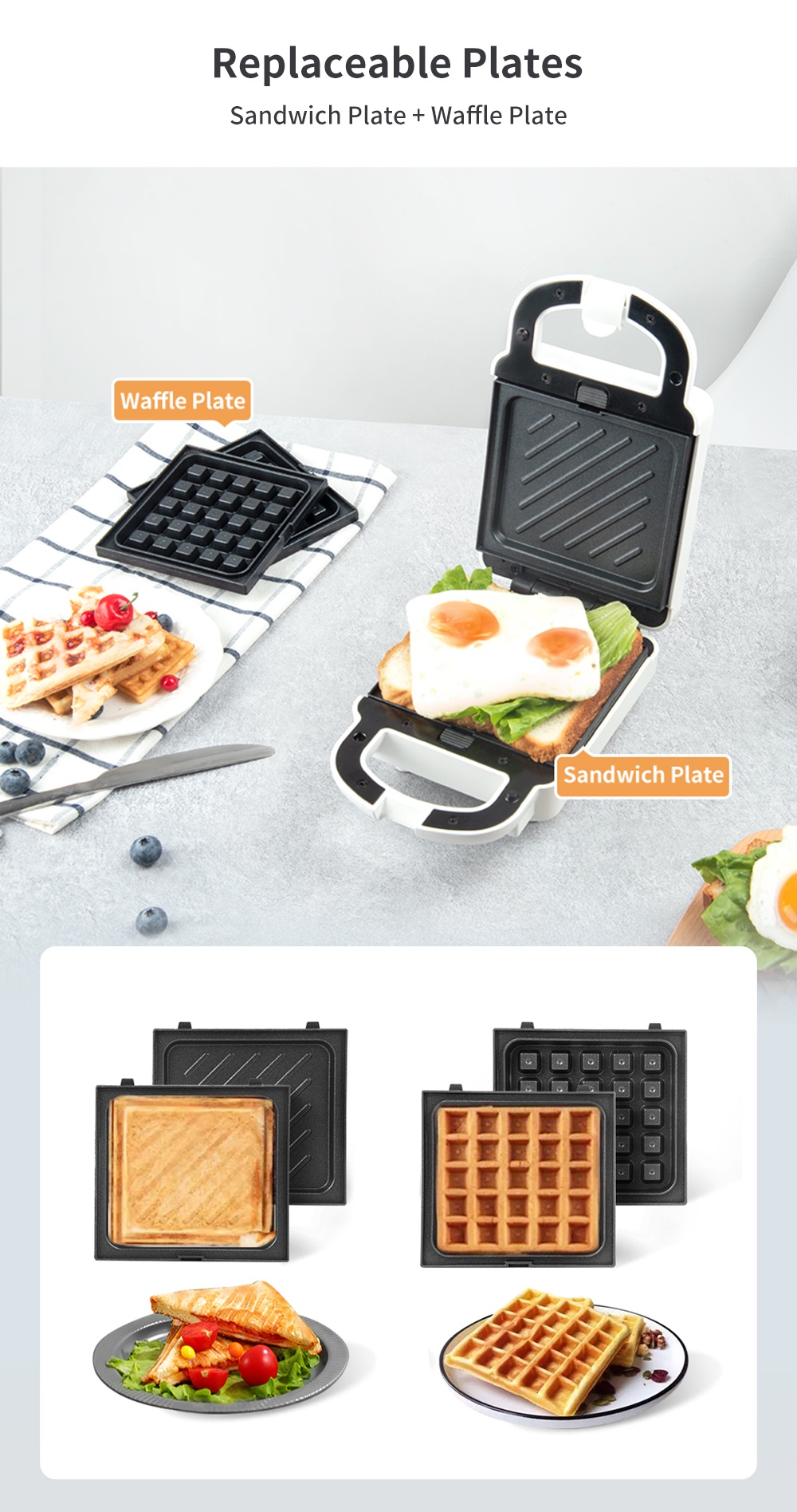 Simplus Sandwich Waffle Maker|Multi-Use Breakfast Bread Toaster Maker ...