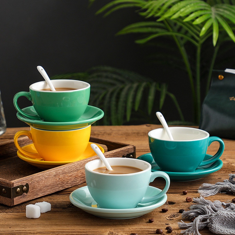 [Ready Stock] European Style Colourful Ceramic Barista Latte Cup set ...