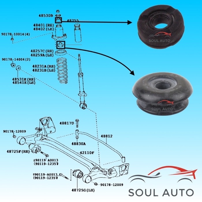 2set 4pcs Toyota Altis Wish ZNE10 ANE10 ZGE20 Caldina Rear Absorber ...