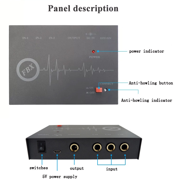 3 Channels Wireless Microphone Feedback Suppressor Small Microphone ...