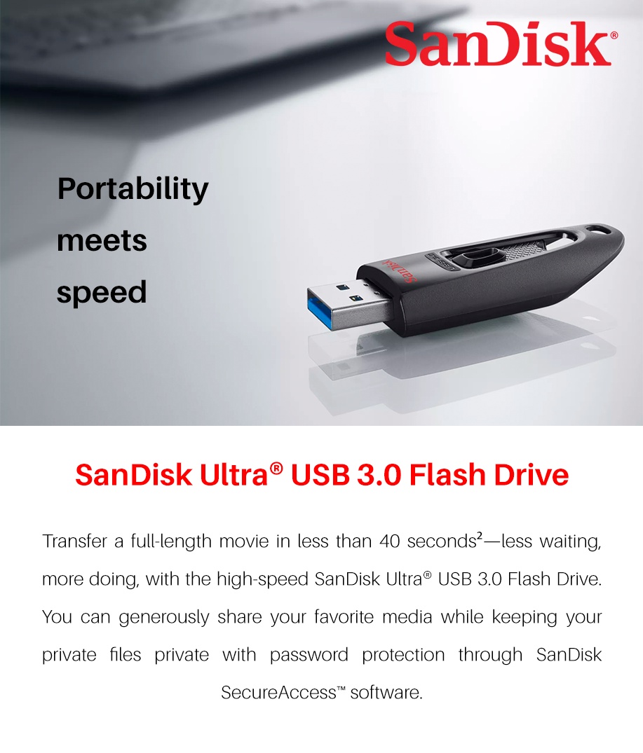 SanDisk® Ultra USB 3.0 Flash Drive (16GB/32GB/64GB/128GB/256GB ...