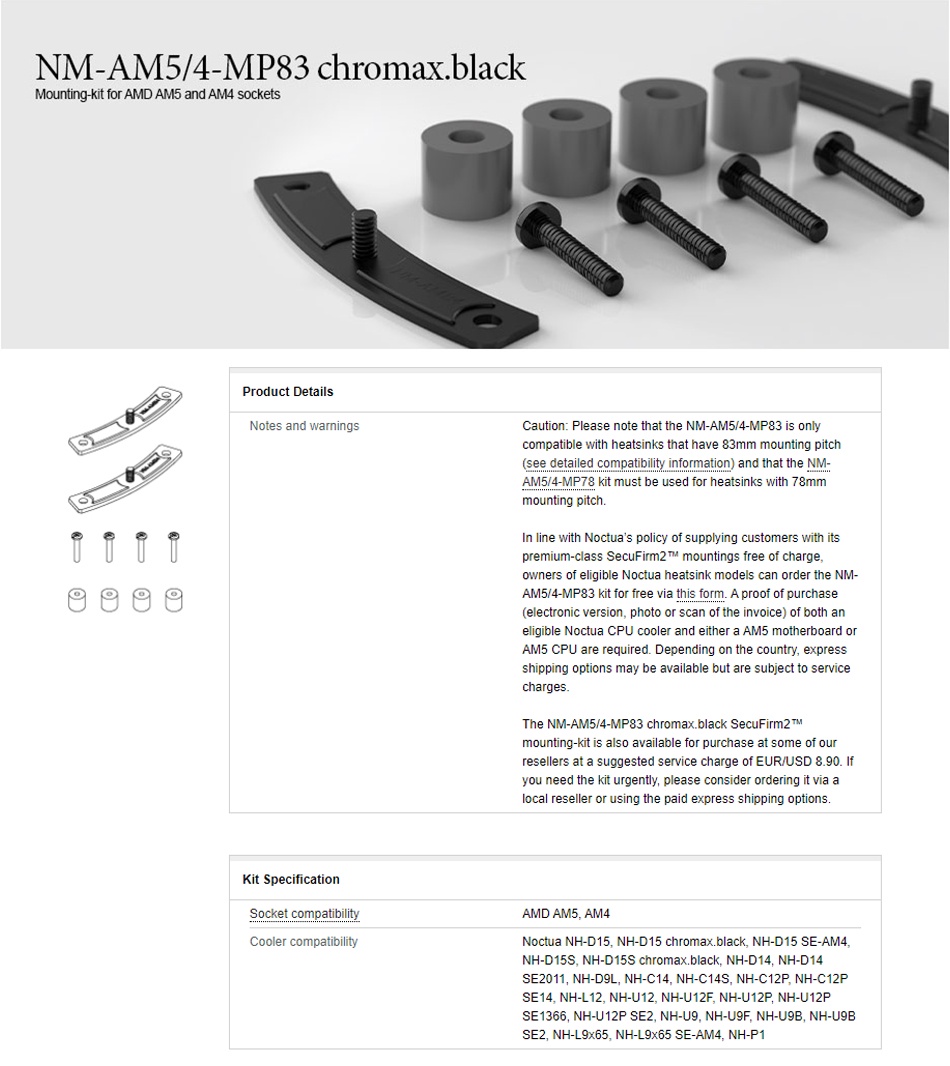Noctua NM-AM5/4-MP83 MP78 L9aL9i Mounting-kit AMD-AM5-AM4 Socket For ...