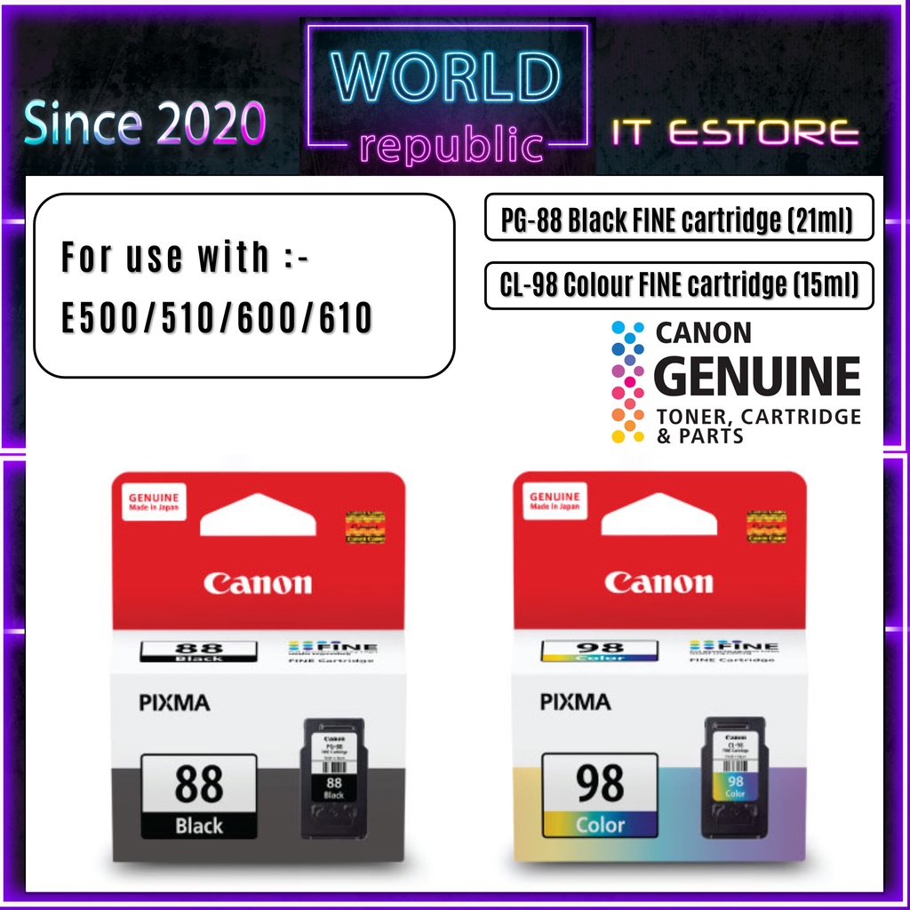 ORIGINAL CANON PG88 PG-88 88 PG 88(21ML,BLACK), CL98 CL-98 98 CL 98 (15ML,COLOUR) INK CARTRIDGE ...
