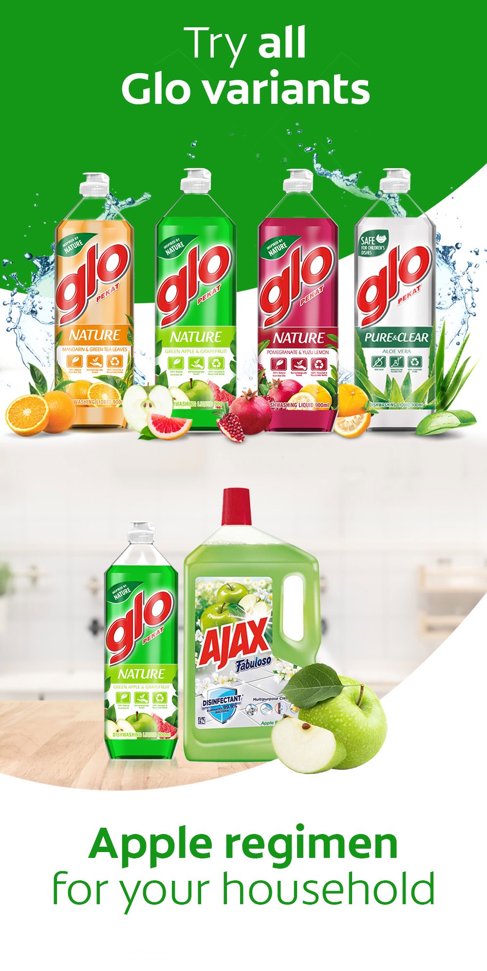 Glo Nature Dishwash Liquid - Green Apple & Grapefruit 800ml | Shopee ...