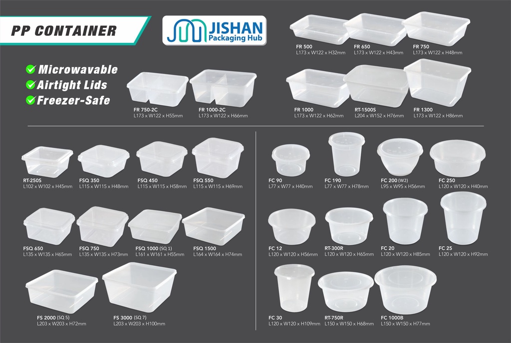 [50pcs] Square Microwavable PP Container with LID/Plastic Food Lunch ...