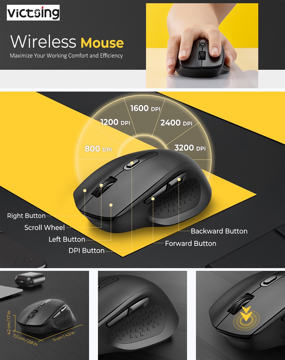 VICTSING ViCTEC 2.4G Wireless Mouse Ergonomic Noiseless Power-saving ...
