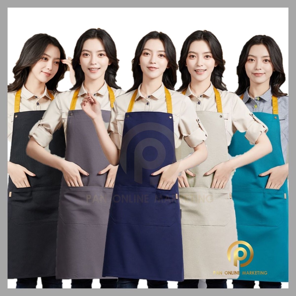 Korean Apron Kitchen Hang Neck Strap Denim Unisex With Front Pocket 围裙 ...