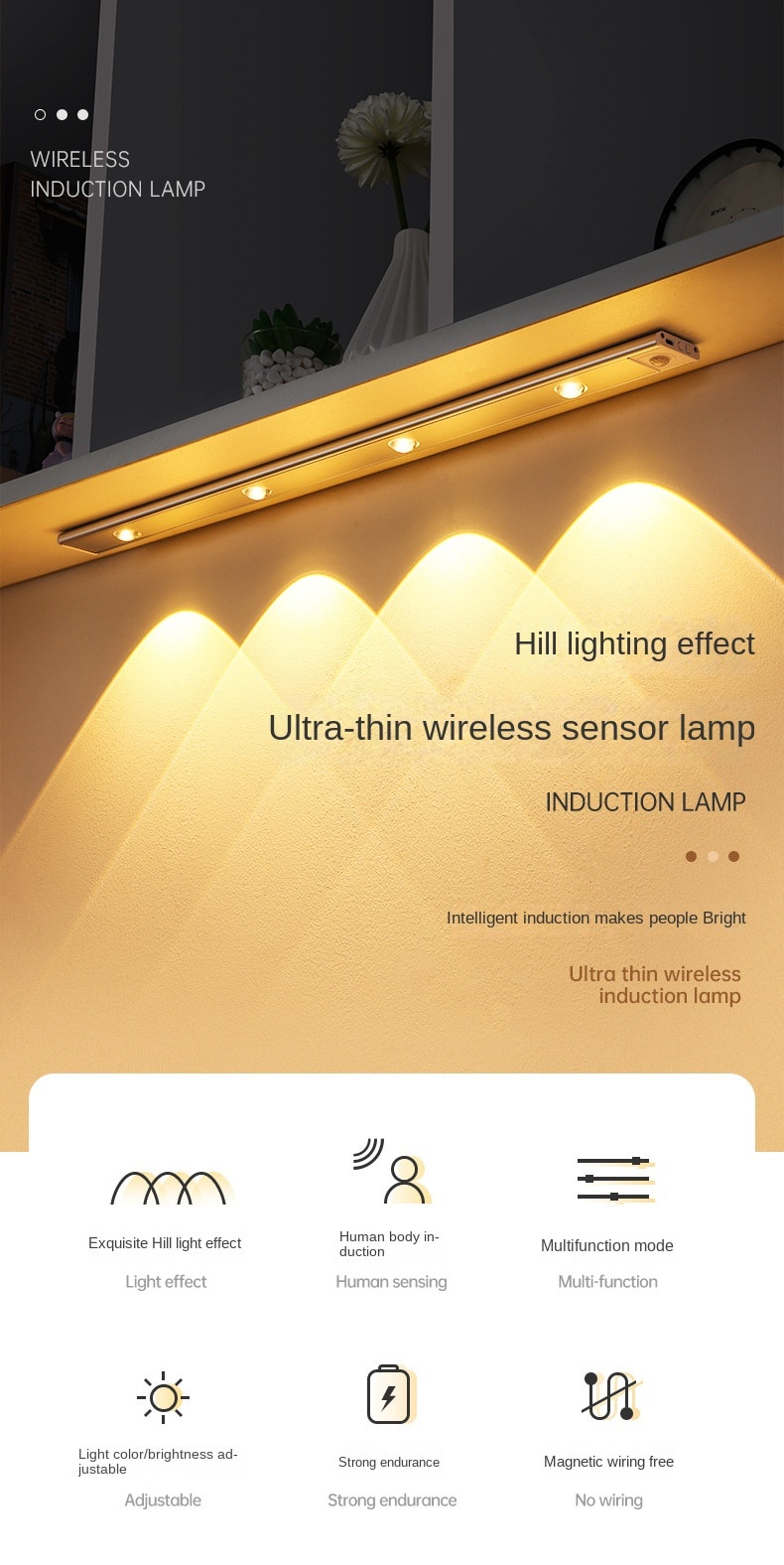 【READY STOCK】LED Night Lights Motion Sensor Cabinet Light USB Rechargeable Wireless LED Wall ...