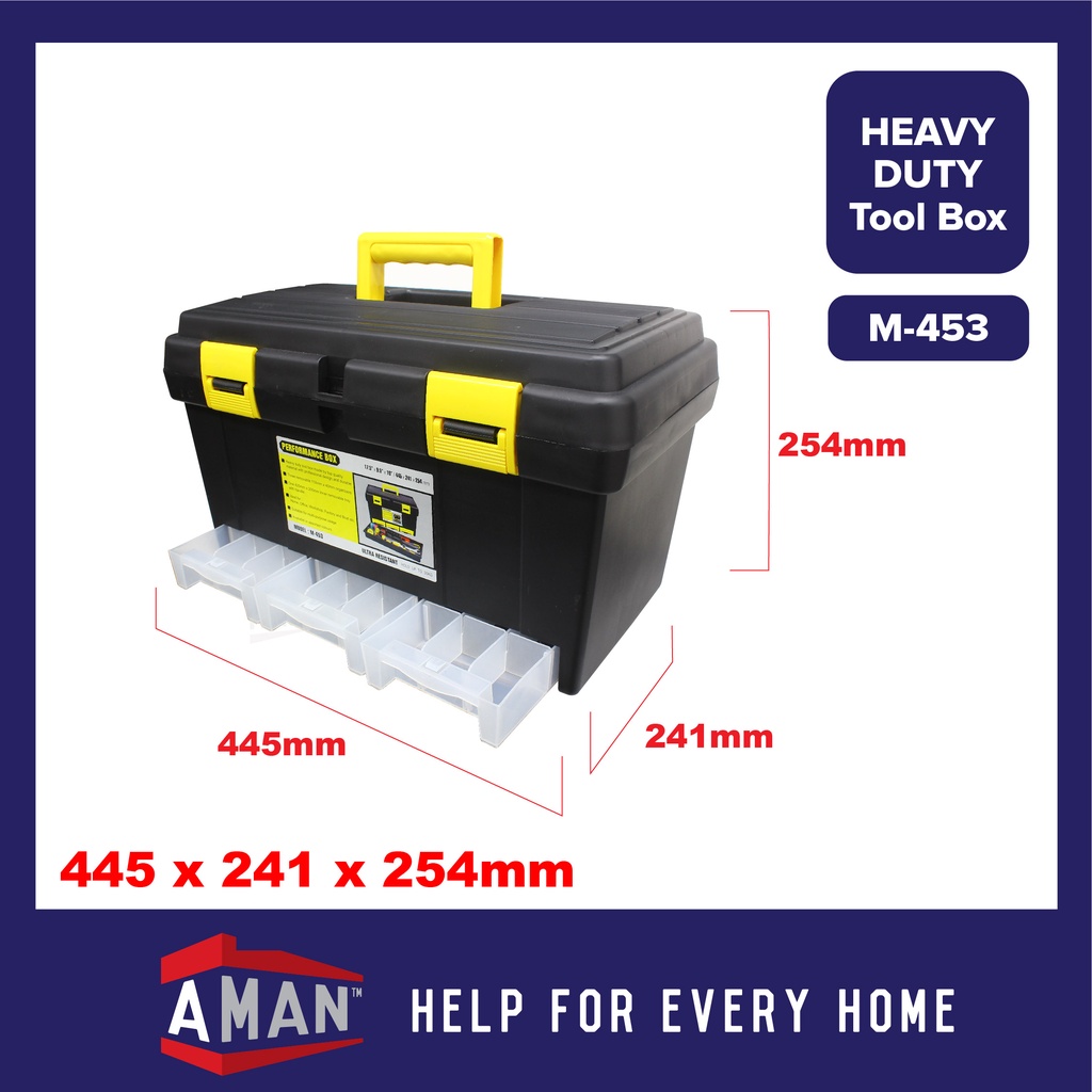 AMAN Heavy Duty Hard Plastic Multi Purpose Tool Box Toolbox Storage Box ...