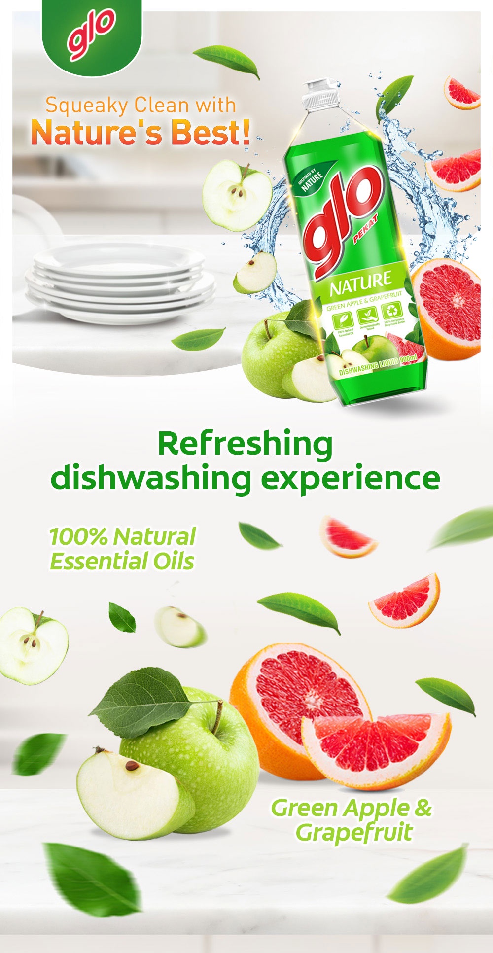 Glo Nature Dishwash Liquid - Green Apple & Grapefruit 800ml | Shopee ...