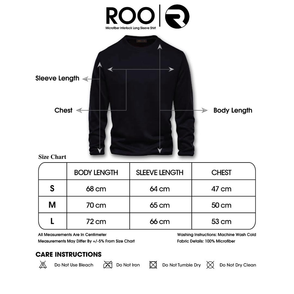 ROO Unisex Microfiber Interlock Long Sleeve Plain Round Neck T-Shirt ...
