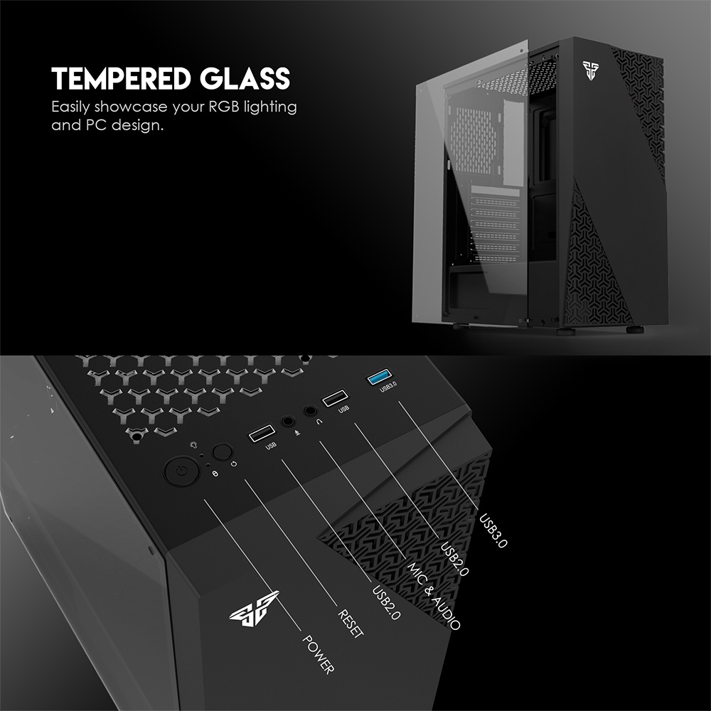 FANTECH CG76 BLACK WHITE MIDDLE TOWER CASE SAKURA EDITION SIDE TEMPERED ...