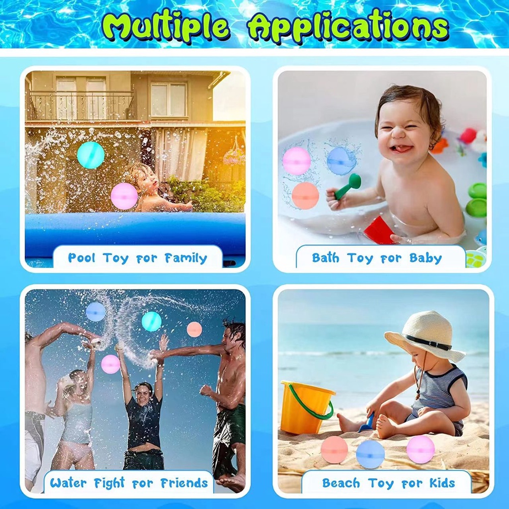 3H Reusable Water Bomb Splash Balls Balloons Absorbent Ball Outdoor ...