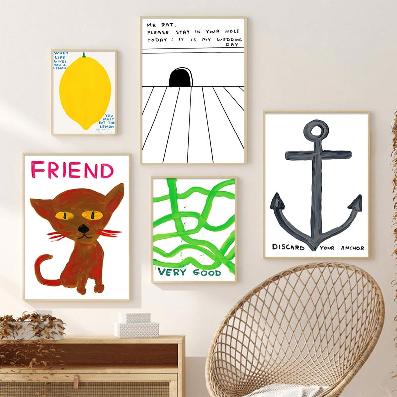 Abstract David Shrigley Frog Parrot Banana Lemon Art Canvas Painting ...