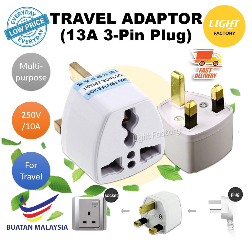 [SIRIM APPROVED] 3 Way Adapter with switch 3 Pin Conversion Plug Universal Travel Adaptor US/EU ...