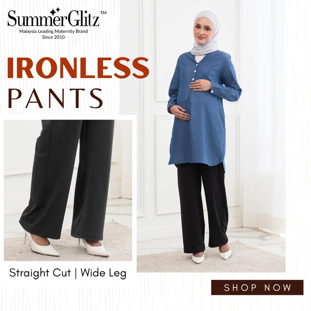 SUMMERGLITZ Maternity Pants Straight Cut Palazzo Plus Size Ironless ...