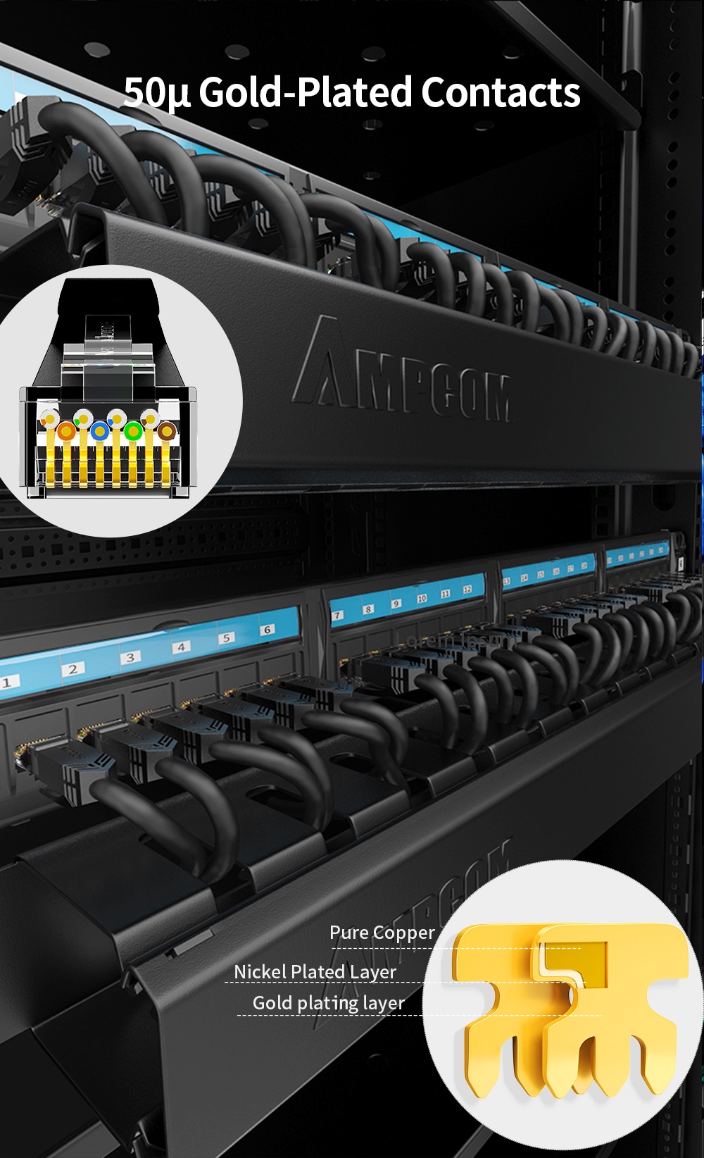 AMPCOM CAT6A Ethernet Cable 10Gbps RJ45 LAN Network Cable High Speed ...