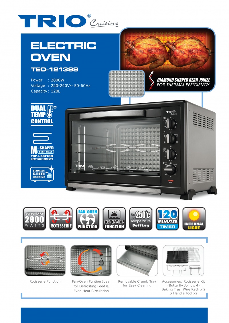 FAST DELIVERY - Trio Extra Large 120L Electric Oven TEO-1212 REPLACE ...