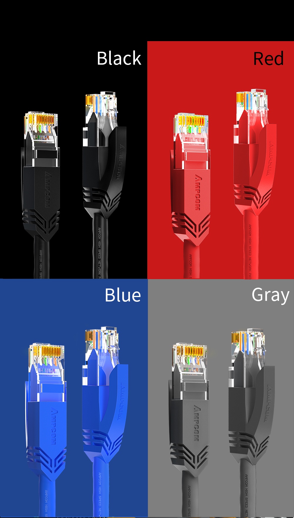 AMPCOM CAT6A Ethernet 10Gbps RJ45 LAN Network Cable High Speed Gaming ...