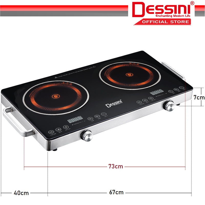 DESSINI ITALY Infrared Ceramic Cooker Hob Touch Control Panel 2 Burner ...